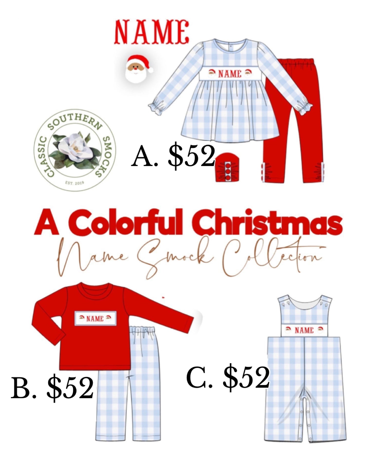 PO77 Colorful Christmas Name Smock Collection – Classic Southern Smocks